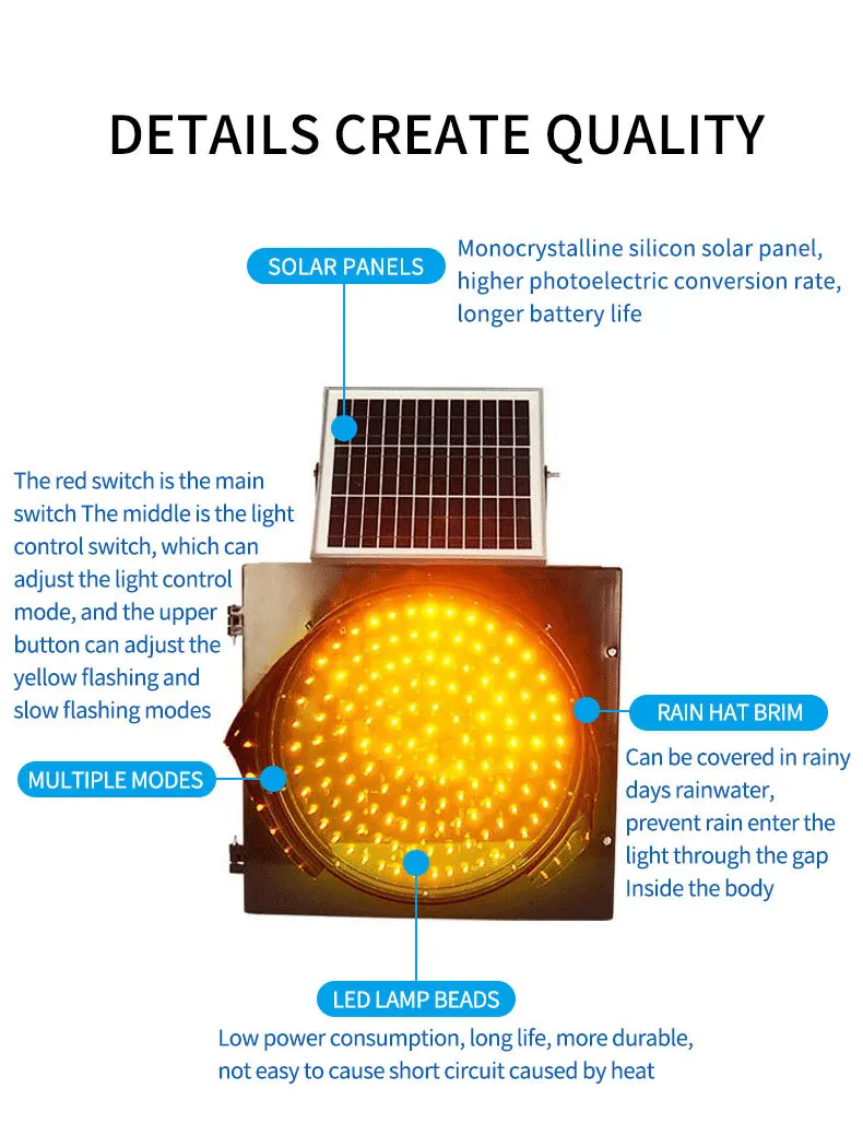 170LED Orange Yellow Flashing Light Solar Amber LED Traffic Warning ...