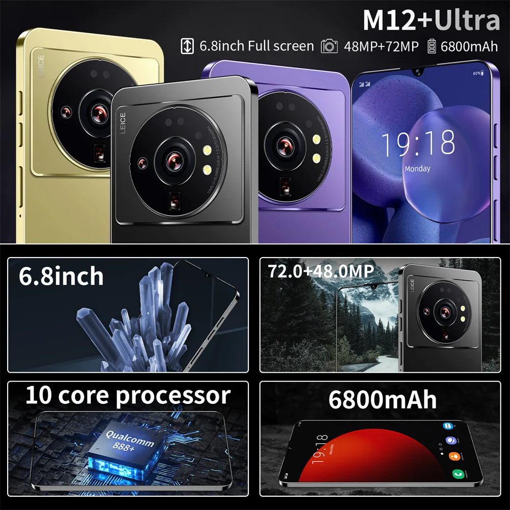 Original M12 Ultra 16gb+1tgb 6.8 Inch 5g Smartphones 10-core 5glet ...