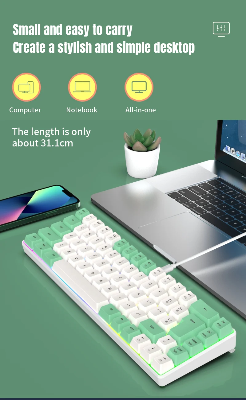 K701 Gaming Keyboard - 68 Keys, Dual Color RGB Backlight