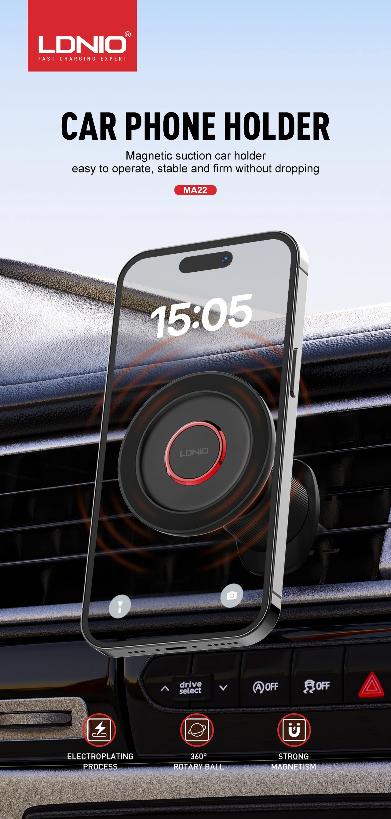 LDNIO MA22 Magnetic Car Phone Holder - Waterproof, Portable Design for ...