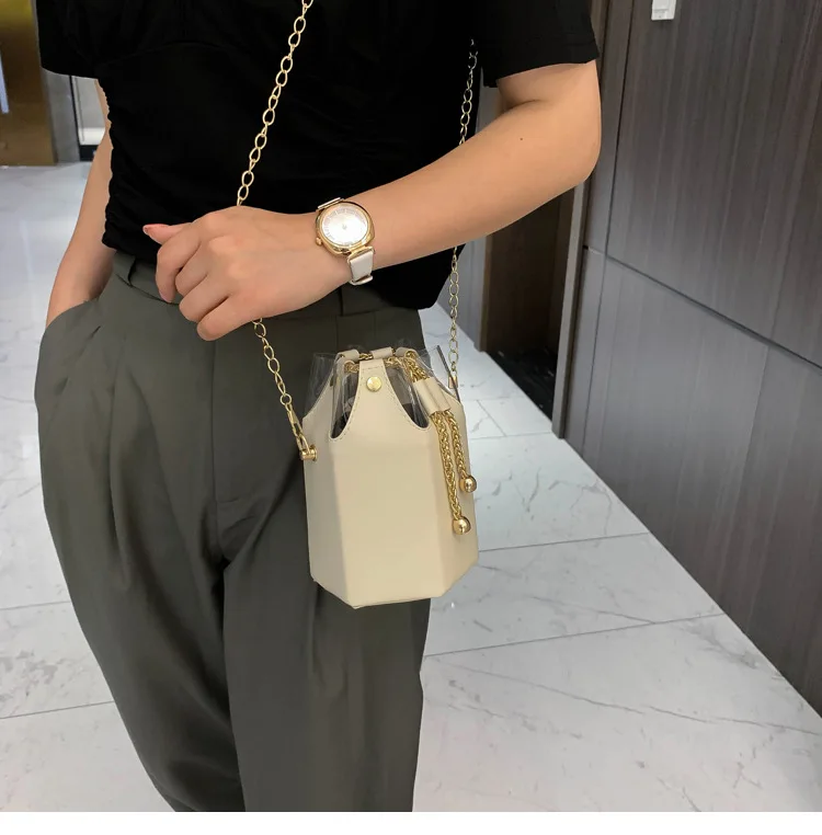 Wholesale Bucket Bag Cute Candy Splice Pu Chain Purse Drawstring ...