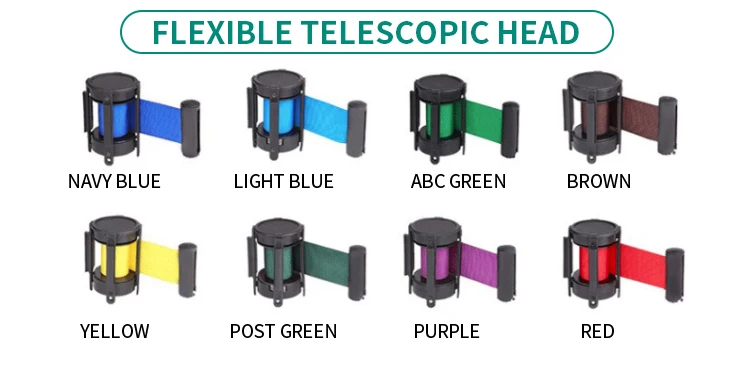 Black Color Post with 2m Belt Retractable Traffic Belt Queue Line Stand ...