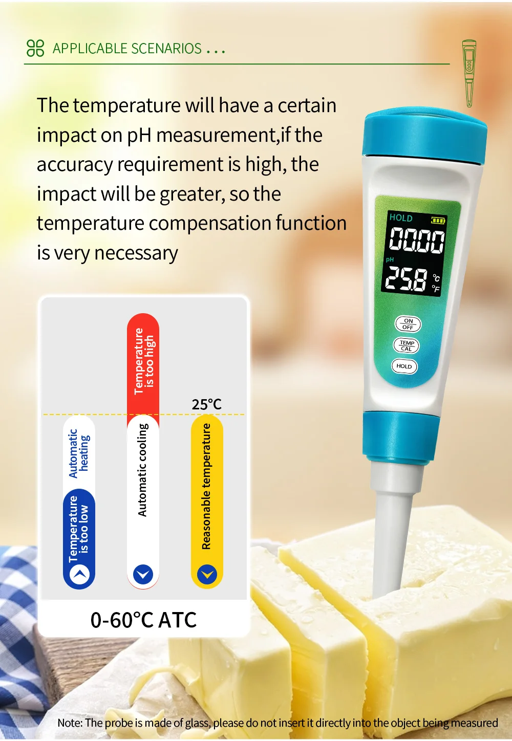 Portable Digital pH Meter for Food Testing - Measure Cheese, Sushi ...