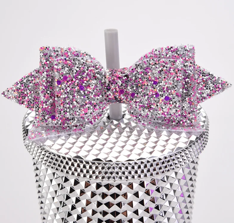 Lovely Bling Glitter Bow Charms Straw Topper For Party Decoration Cup ...