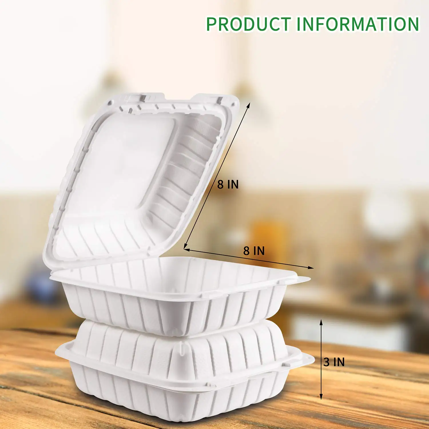 8x8 To Go Boxes 3 Division Bento Box Foam Food Container Disposable 3 ...