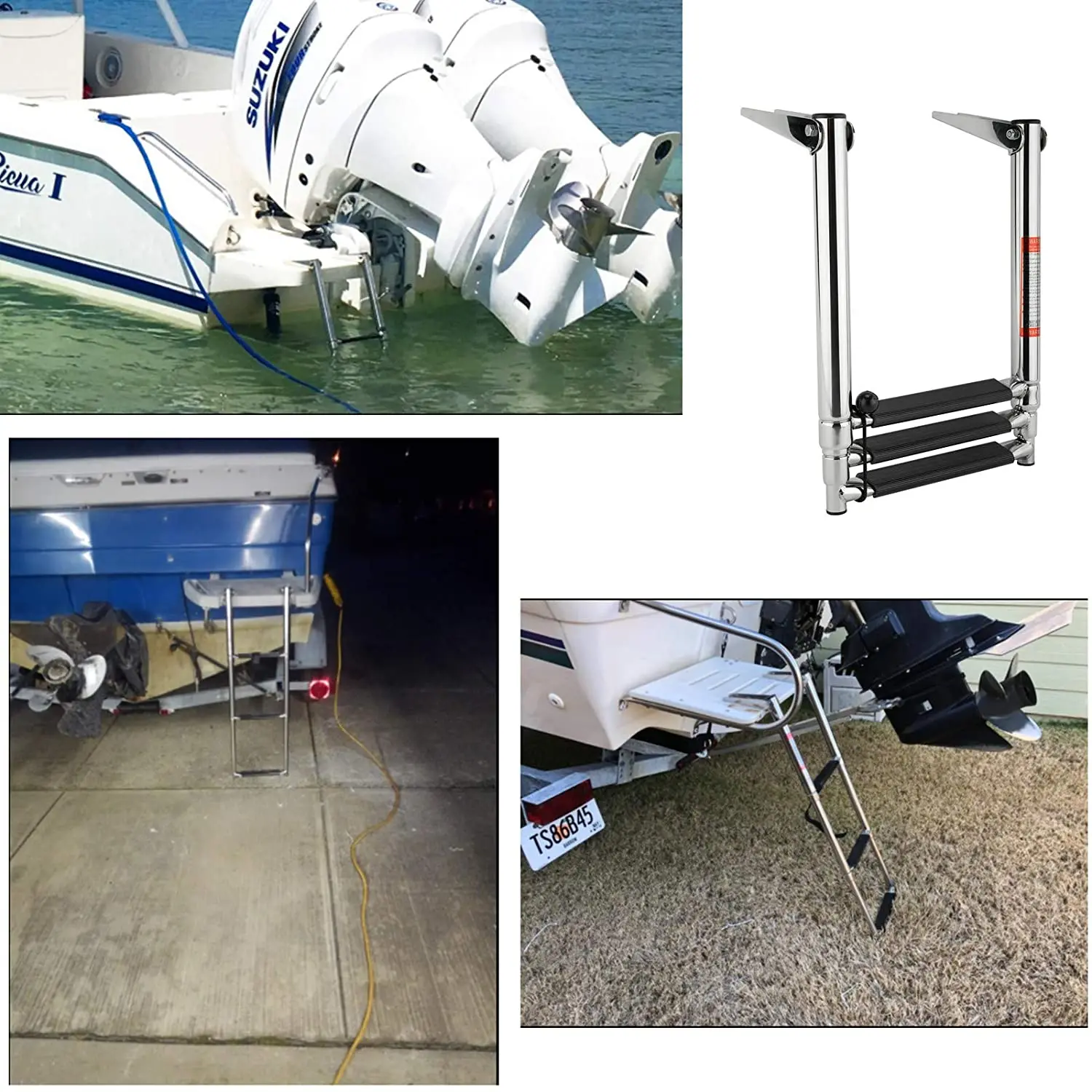 4 Step Pontoon Boat Ladder Stainless Steel Ladder Folding Over Dock ...