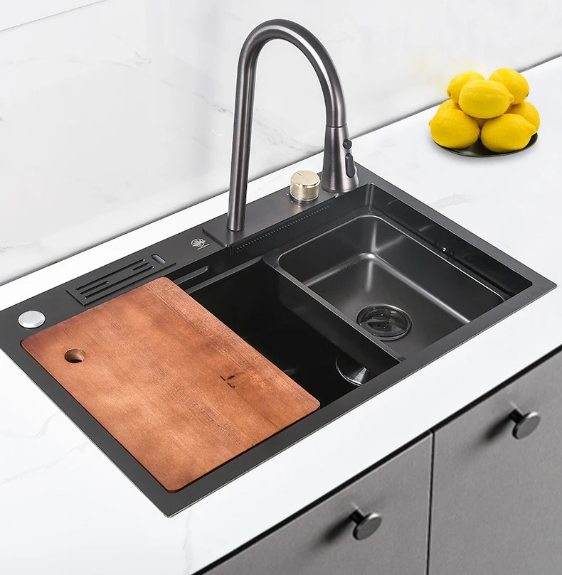 304 Stainless Steel Waterfall Kitchen Sink - Topmount, Modern Design ...