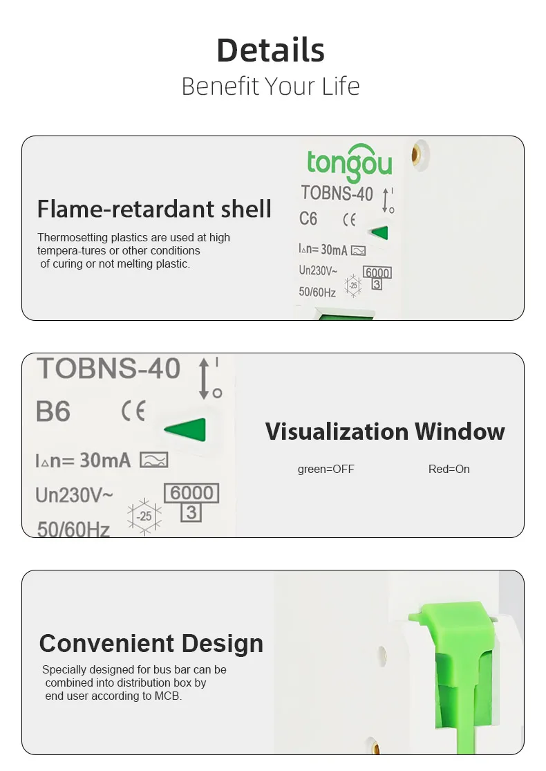 TOBNS-40 Curve C RCBO 1P+N 6KA 30ma - Overcurrent Protection