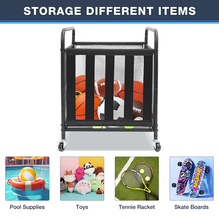 JH-Mech 30 Ball Storage Rack Lockable Basketball Cage Sport Equipment ...