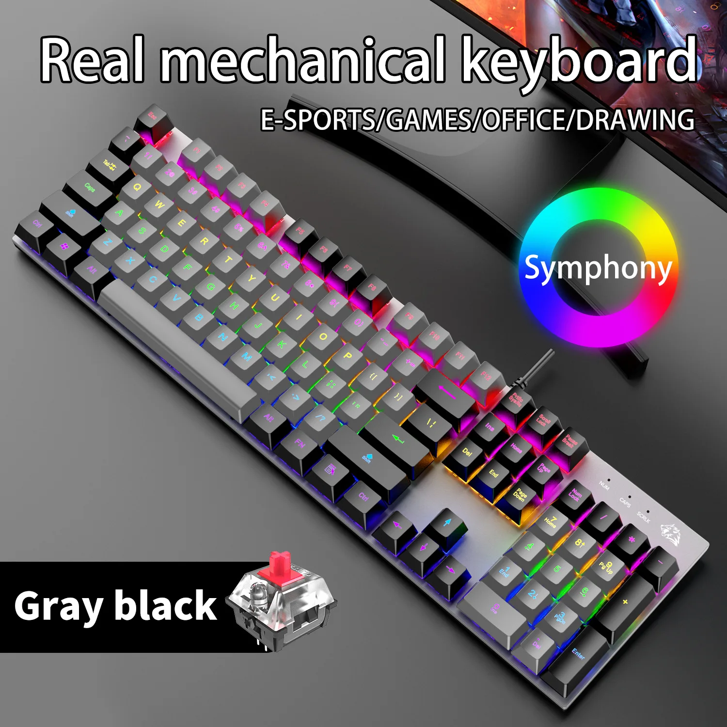 Free Wolf K1 Wired Backlight Mechanical Keyboard - 104 Keys