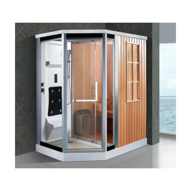 2 Person Bathroom Wooden Ozone Wet Steam Bath Shower and Dry Sauna ...