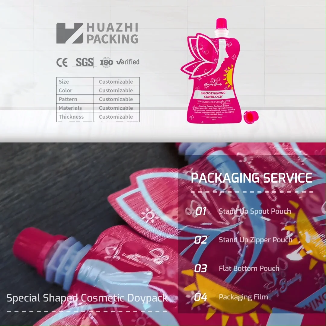 Fashion Design Special Shape Skin Sunscreen Cream Packaging Spout Pouch ...
