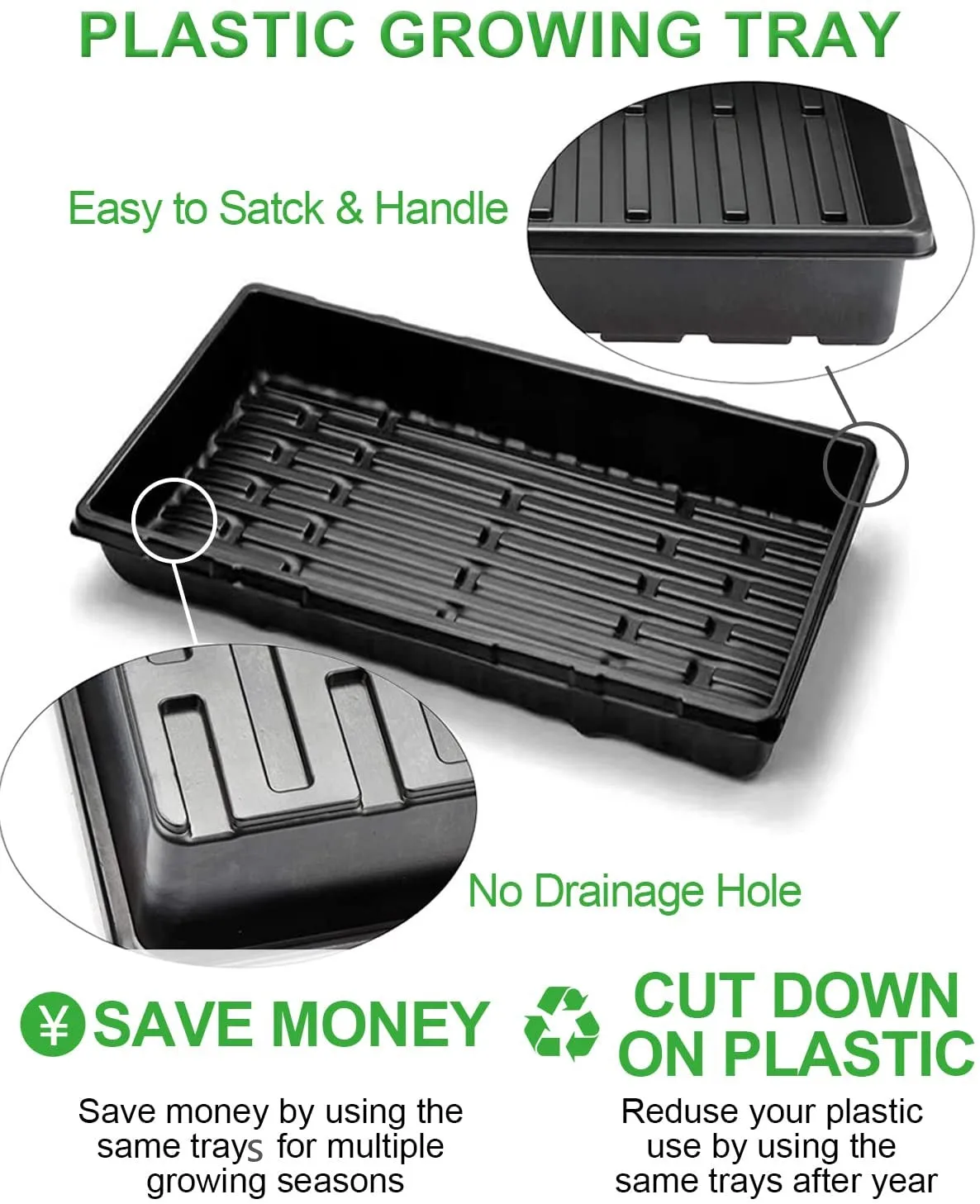 1020 Heavy Duty Plastic Seedling Trays for Garden Growth