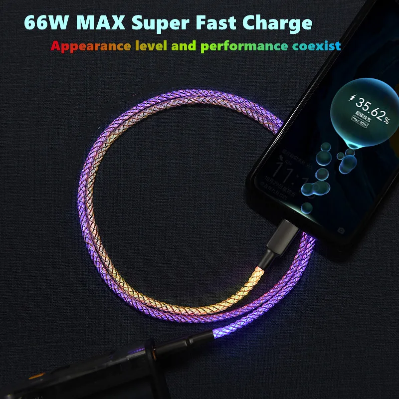 Hot Sales Rgb 66w 100w Fast Charge Cable Led Iridescence Flowing Usb ...