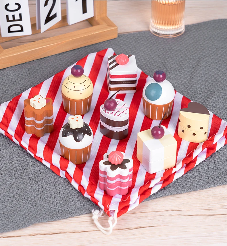 2022 New Design Colorful Pretend Play Food Set Wooden Cupcake Creamcake ...