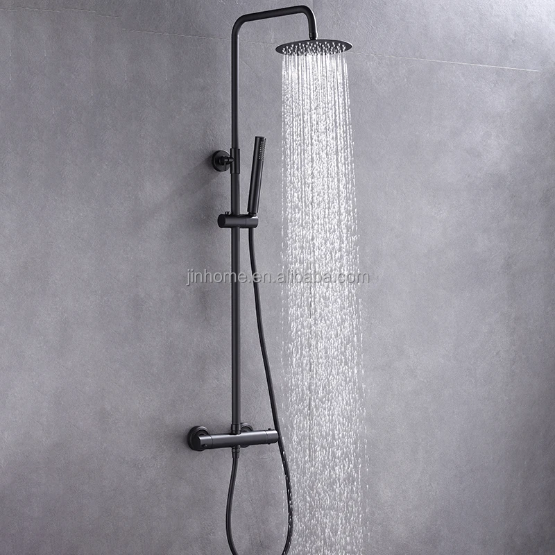 Round Overhead Rainfall Handheld Riser Rail Anti Scald Shower Kit Black ...