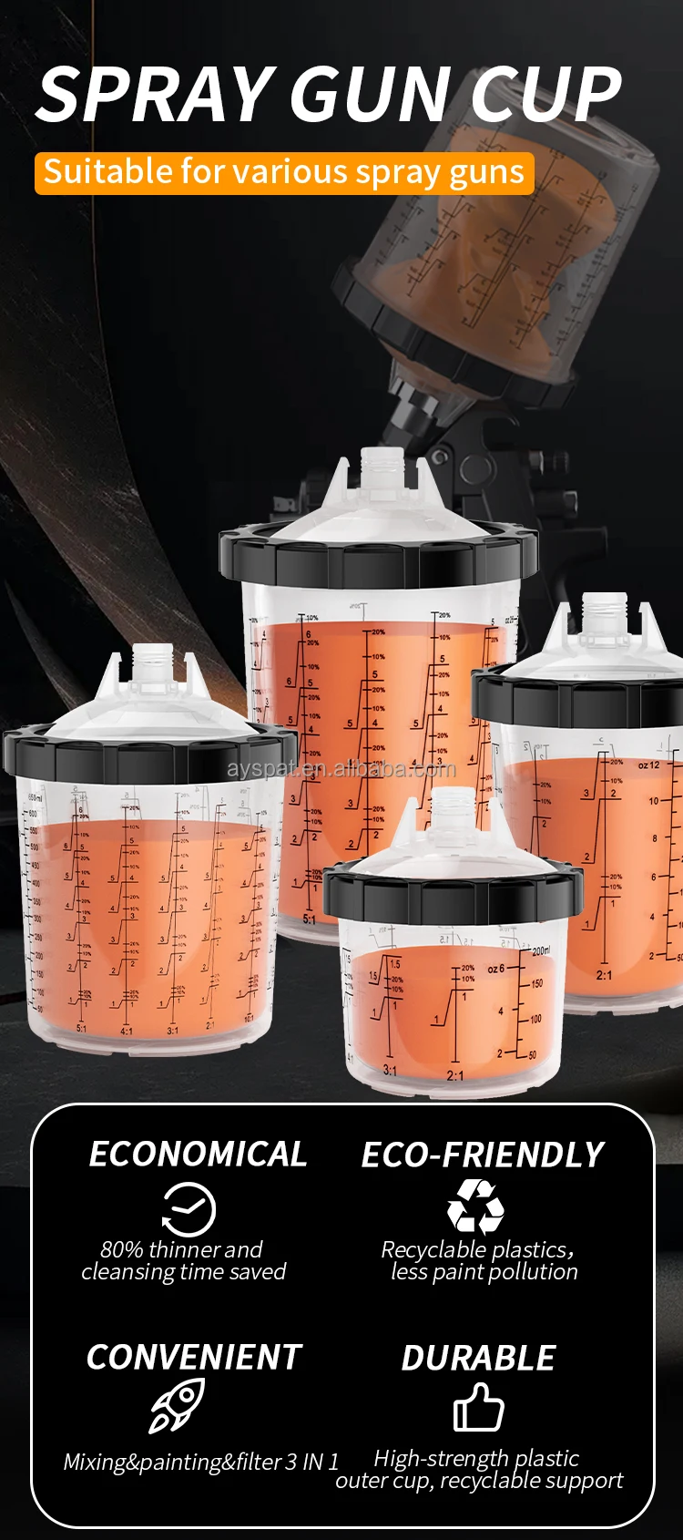 Recyclable Plastic Mixing Plastic Cups Automotive Paint Mixing Cup With ...
