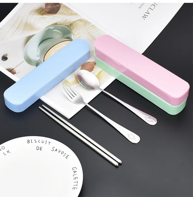 Smiley Face Handle Stainless Steel Cutlery Tableware Chopsticks Spoon ...