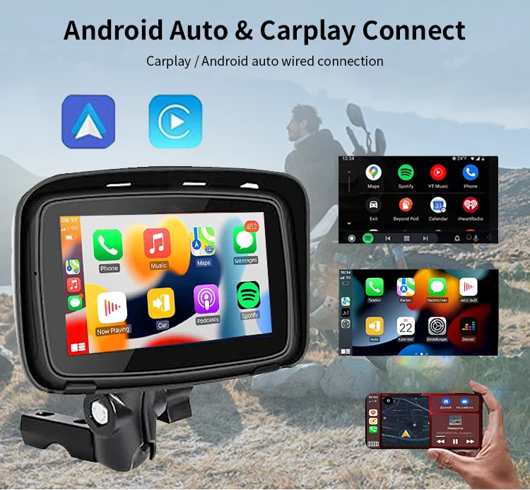 IP67 Waterproof Motorcycle Carplay & Android Auto 5 Inch Screen