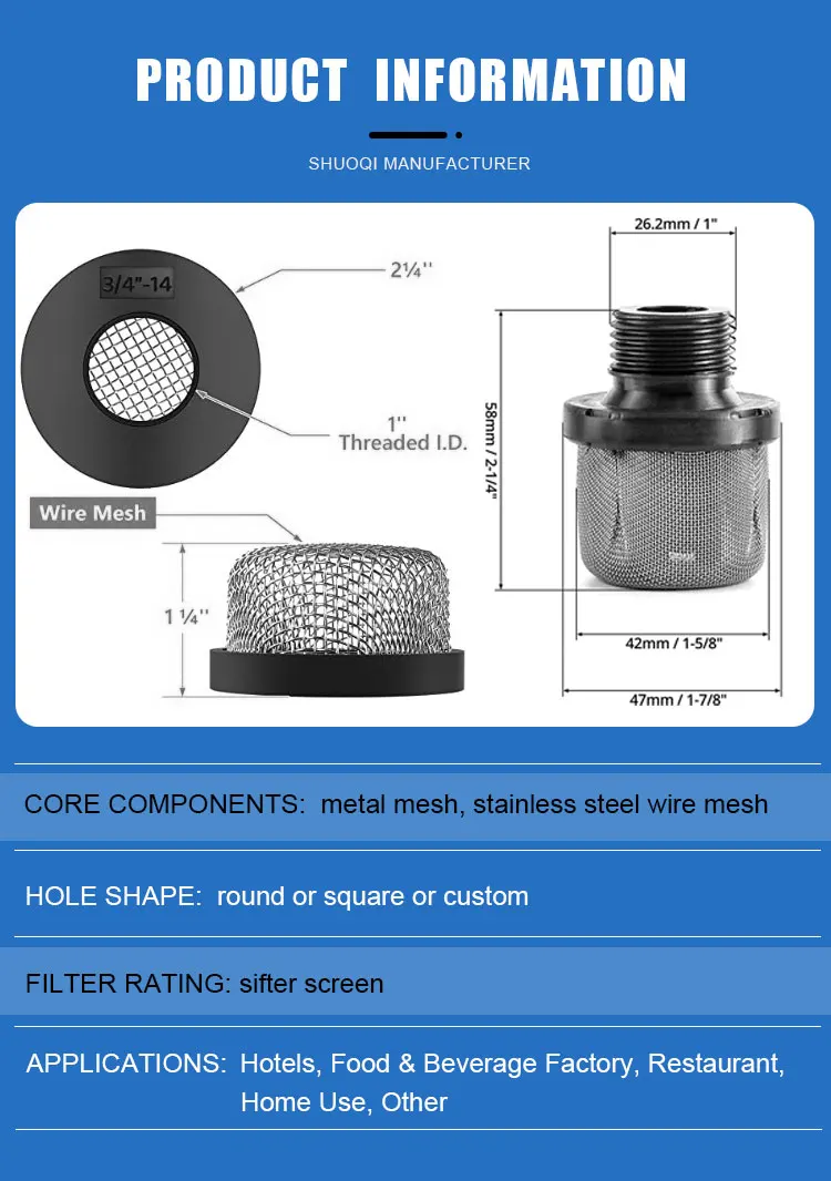 Stainless Steel Dome Mesh Filter Caps / Wire Mesh Filter Cap / Plastic ...