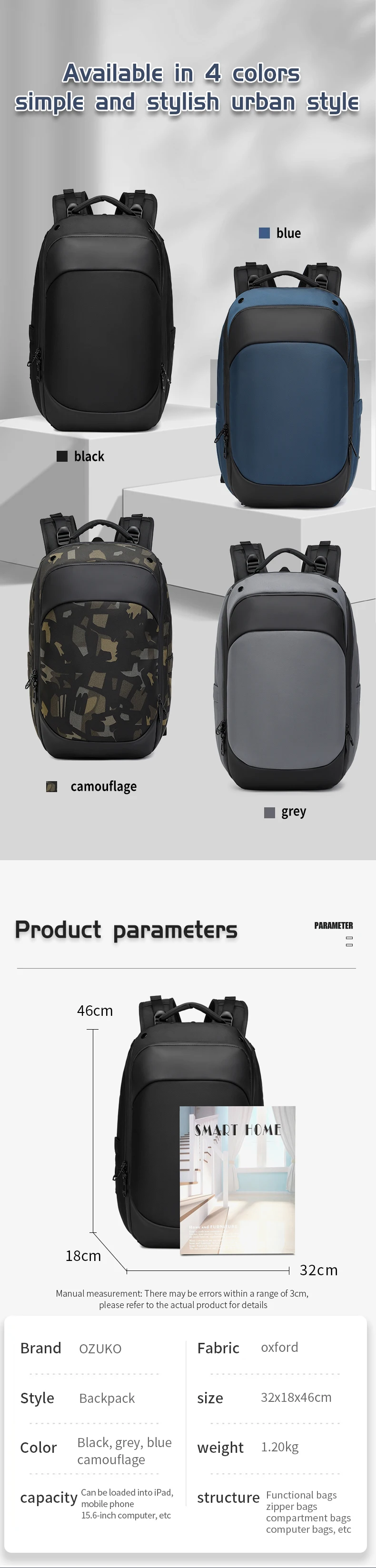 Ozuko 9640 Premium Business Laptop Bag Backpack For Commuting Travel ...