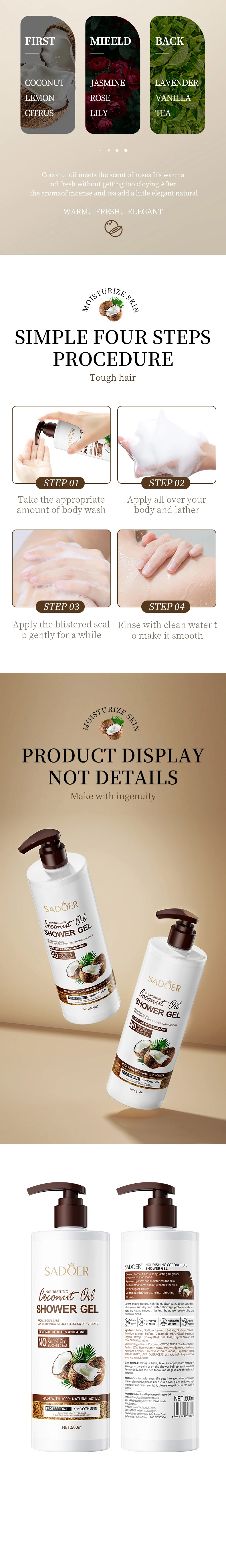 SADOER Coconut Shower Gel - Moisturizing Body Wash Set