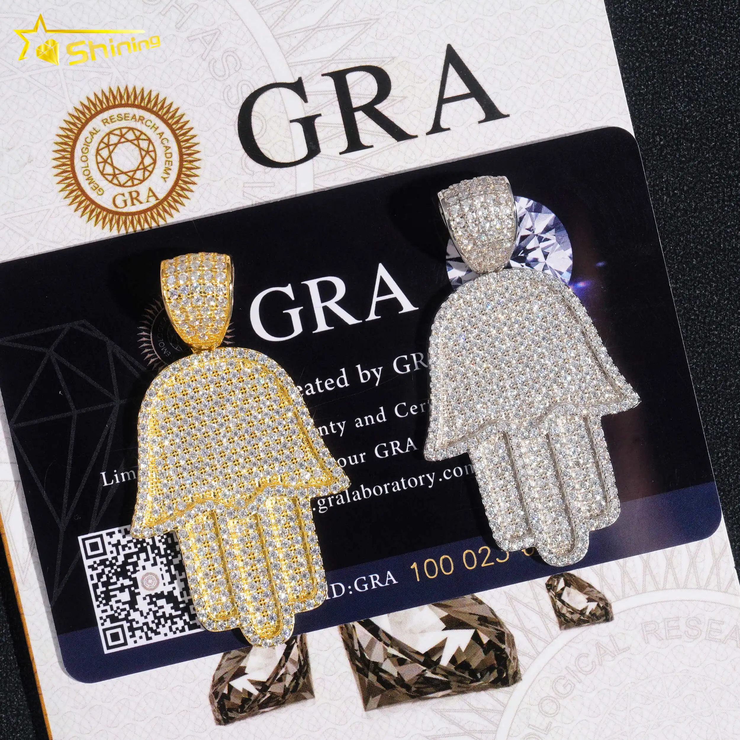 Hip Hop Full Icy Hand Pendants Unisex Silver Moissanite Diamond Hamsa ...