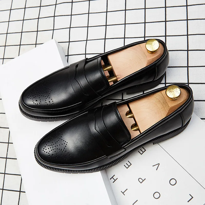 Men's High-Top Block Loafers Plus Size Carved Leather Business Shoes ...