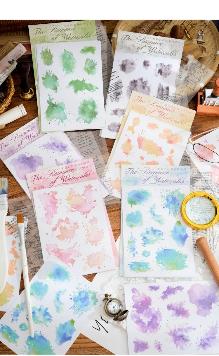10 Stickers Per Pack, Watercolor Romantic Series, Watercolor Handmade ...