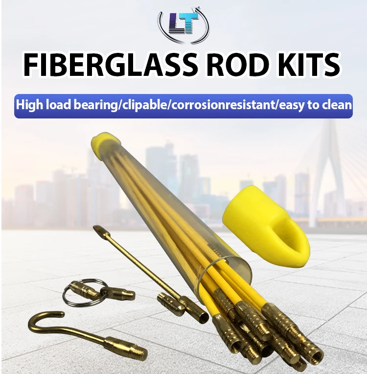 Fiberglass Electrical Conduit Rod Set with Hook and Hole Kit