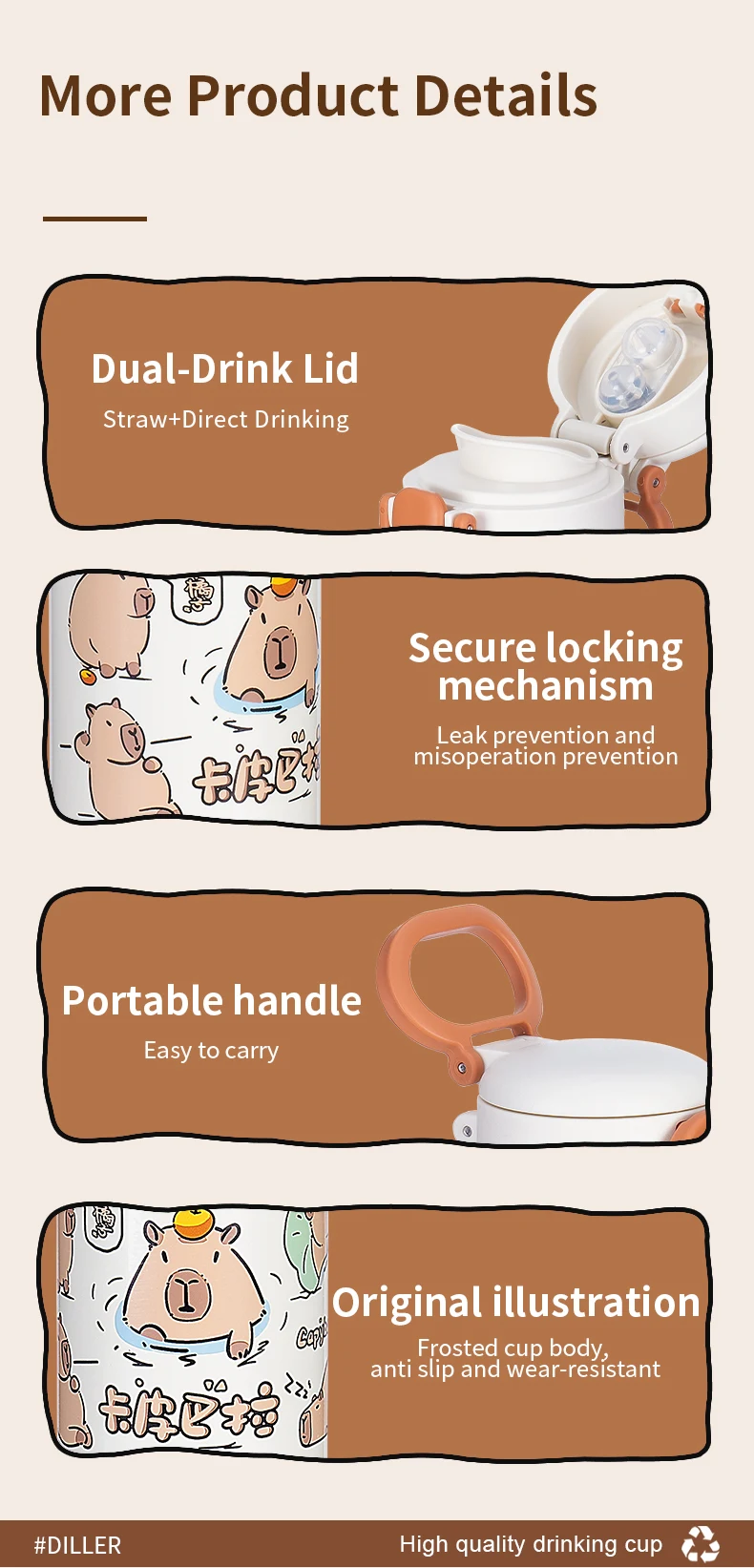 520ml 316 Stainless Steel Portable Vacuum Insulated Water Bottle with Leak-proof Lid Outdoor ...