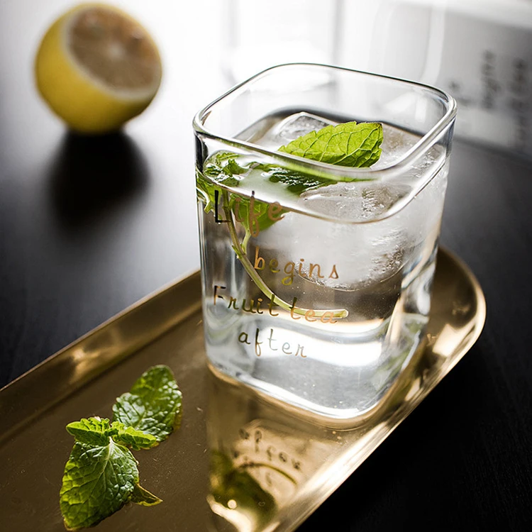 Glass Water Cup 240ml Square Heat Resistant Beverage Drinking Mug For ...