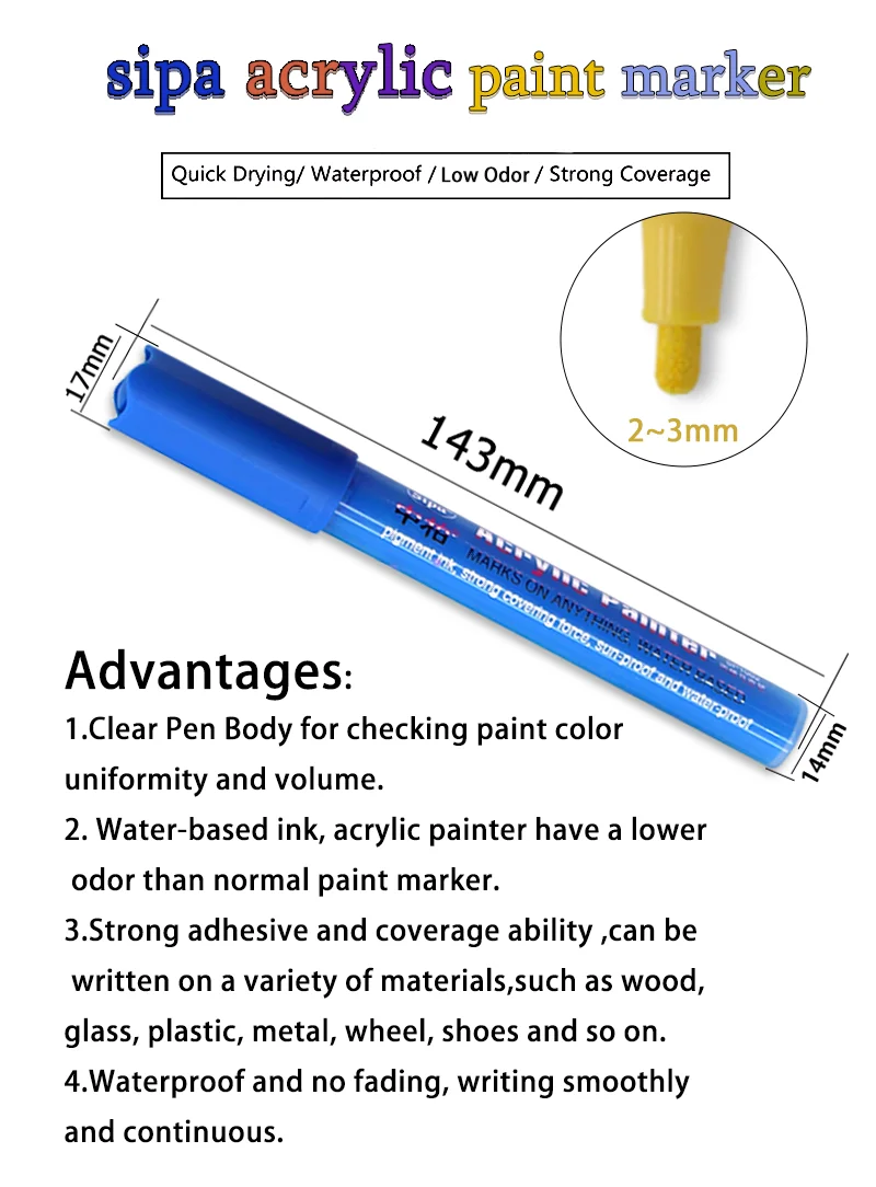 Sipa SP1002 Art Marker Pens - Indelible Ink & Dual-Side Writing