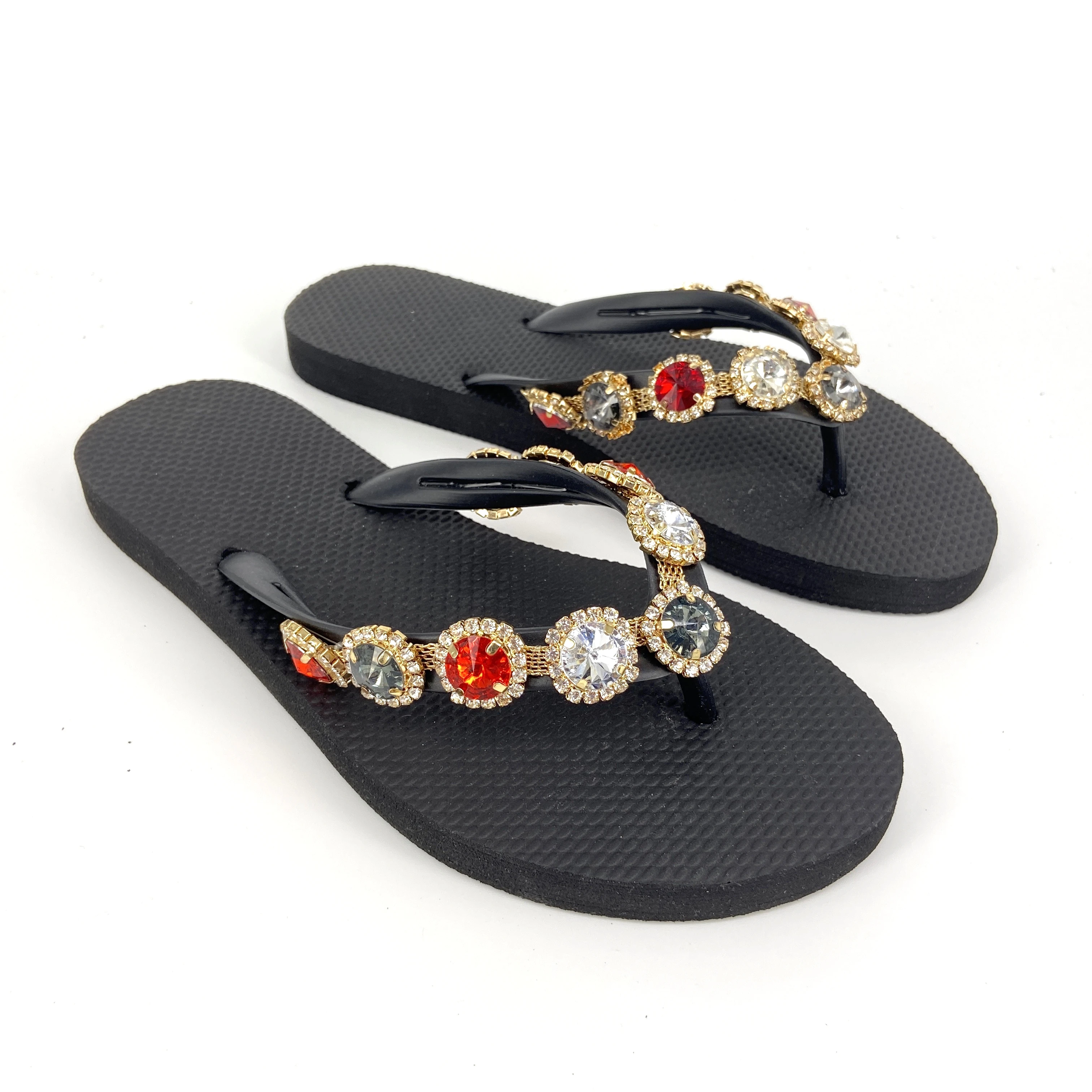 Bling Summer Outdoor Flip Flops Crown Gemstone Diamonds Women Wedge ...