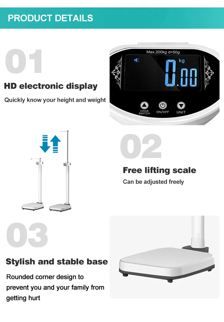 Ultrasonic Weighing Scale Digital Weight And Height Scale For Human ...