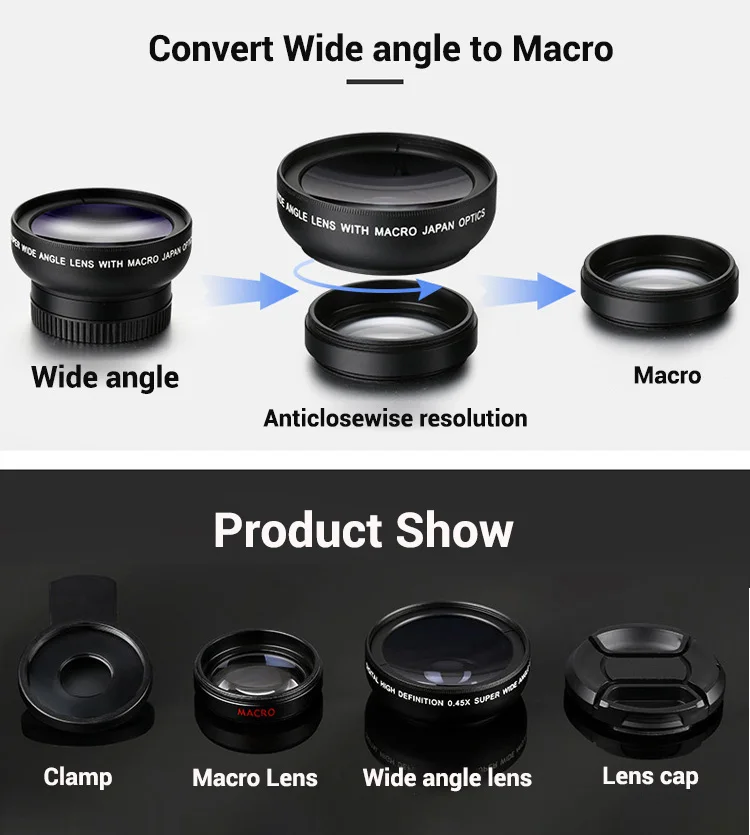 Cell Phone Lens 0.45 Wide Angle Lens Macro Lens 2in1 For Smartphone ...