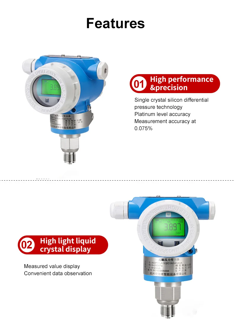 0-10v Digital Differential Pressure Transmitter 4 20ma Air Adjustable With Lcd Display Water ...