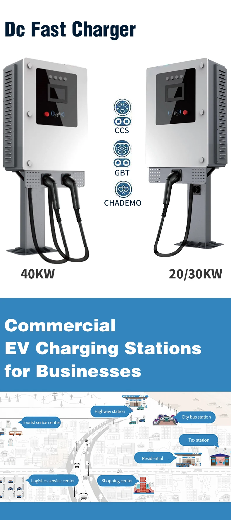 Residential DC EV Charger 20KW 30KW 40KW GBT Floor-mounted DC EV ...