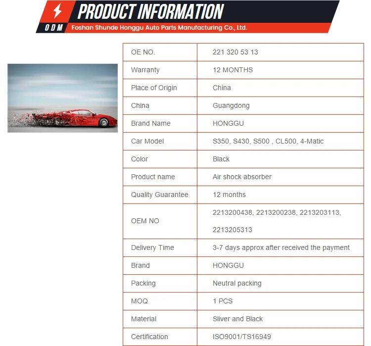 2213200438air Strut System Suspension Air Spring Shock Absorber Auto ...