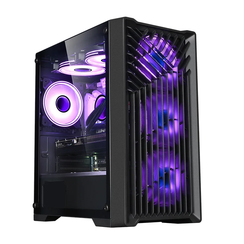 Black Color Gaming Pc Case Mesh Panel Glass Side Panel Gaming Computer ...