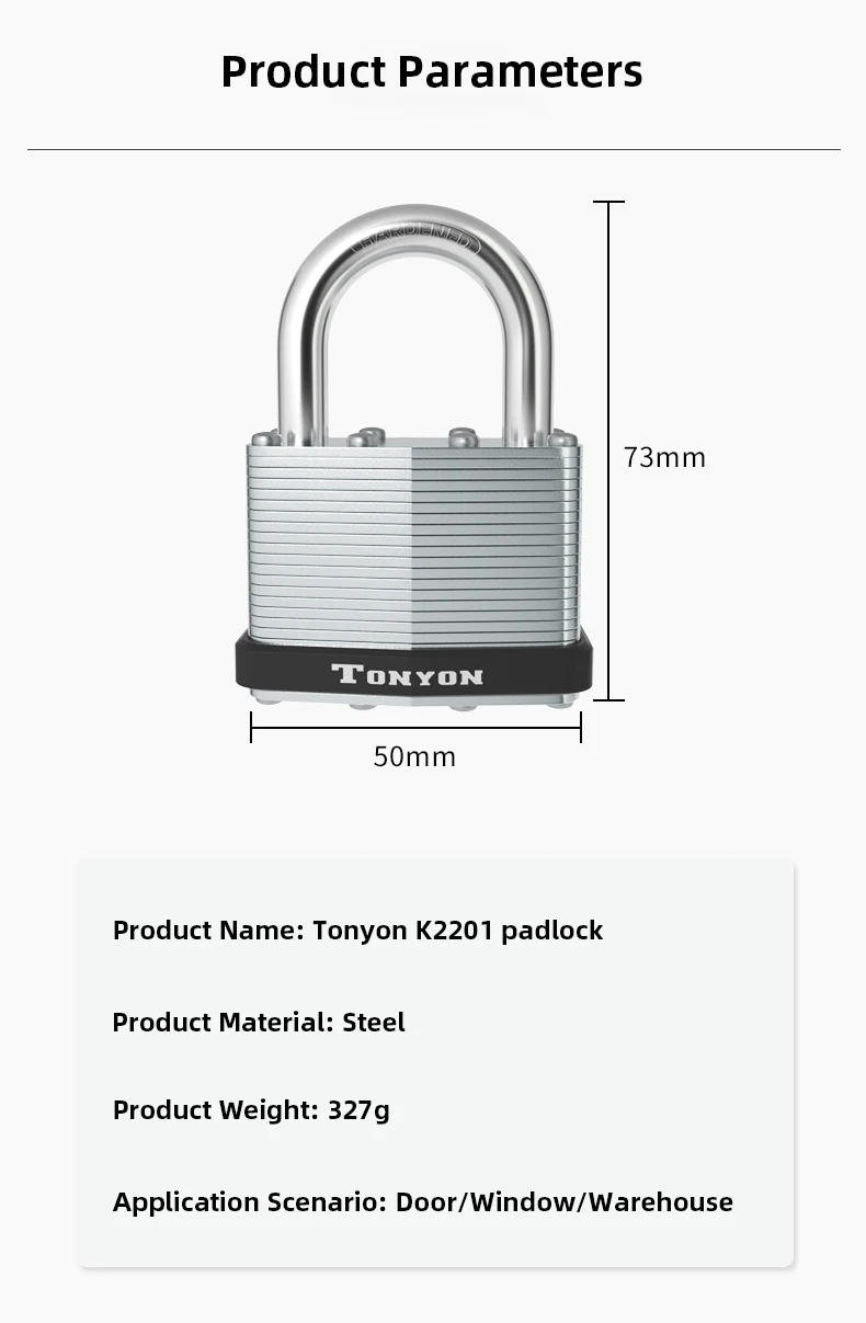 Tonyon Security Padlock Hardened Steel Shackle Keys Laminated Padlock ...