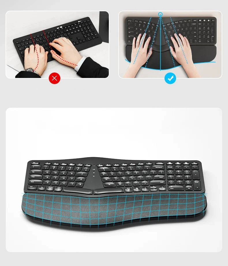 White Backlit Ergonomic Split Keyboard - Wireless & Rechargeable