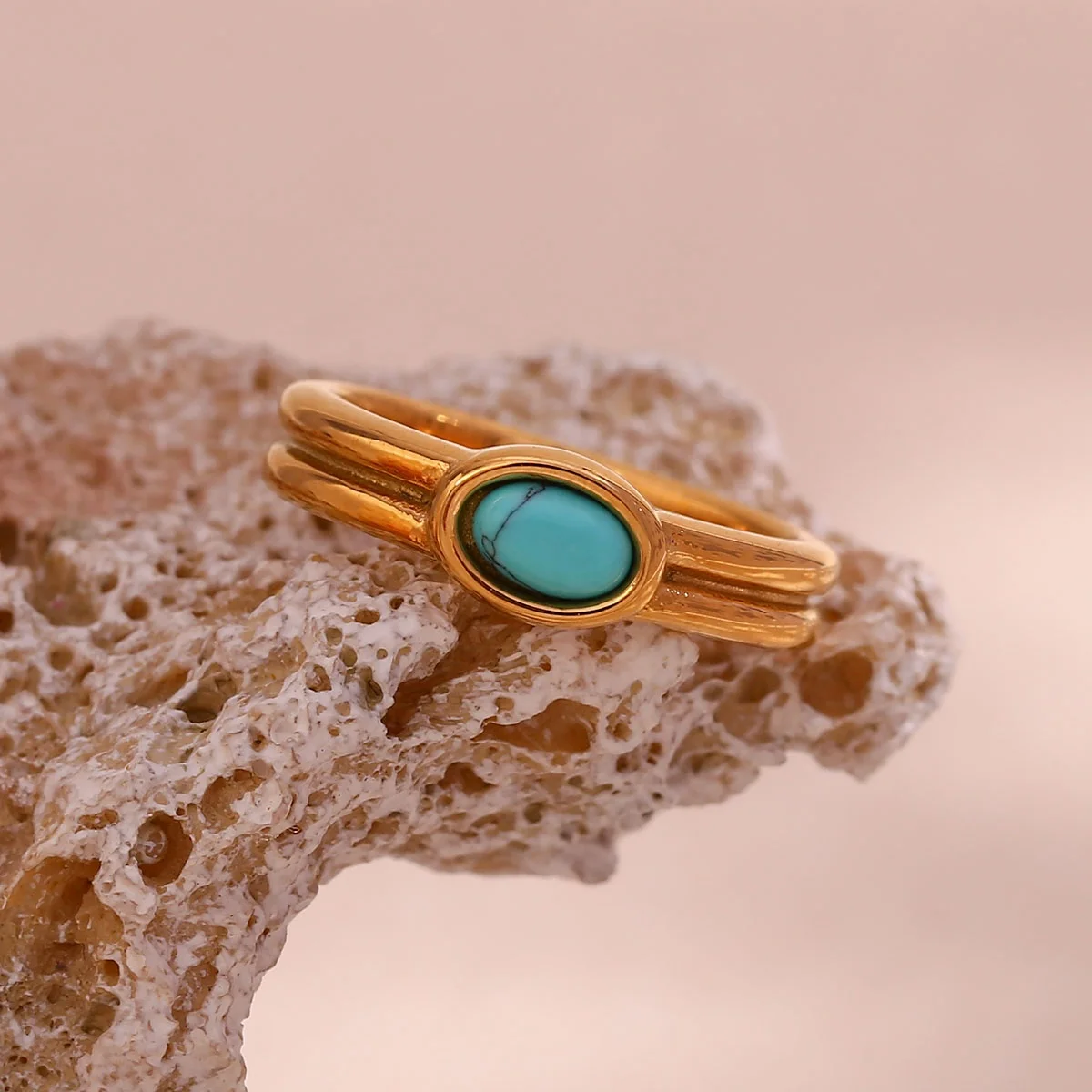 Dainty Oval Gemstone Signet Ring Water Proof Jewelry Pvd Gold Plated ...