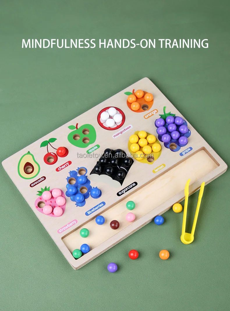 Montessori Wooden Fruit Sorting Beads for Color Recognition