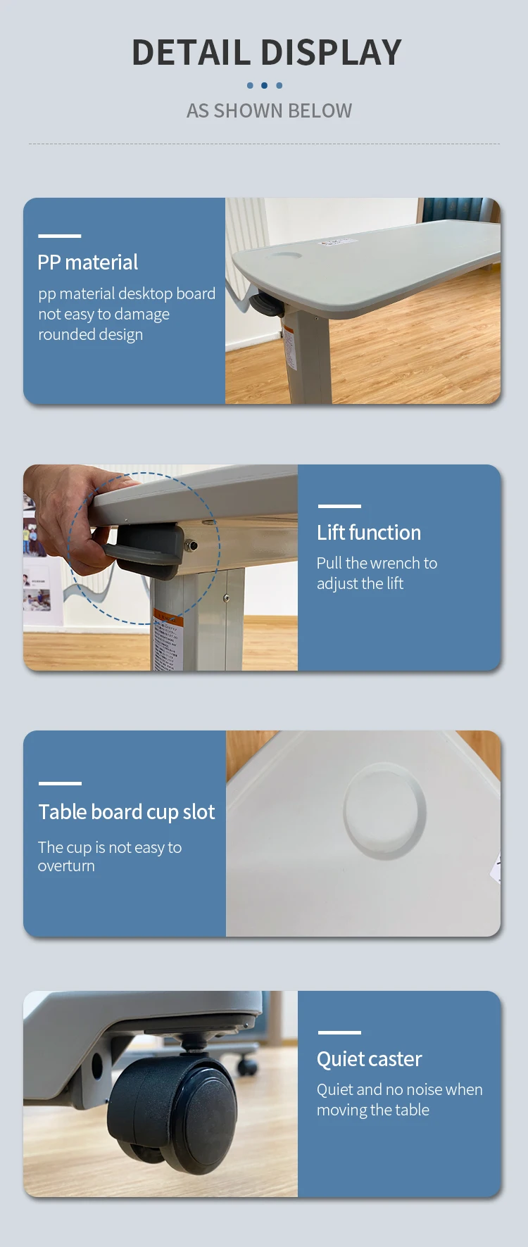 Overbed Table With Wheels Height Adjustable Portable Bedside Table ...