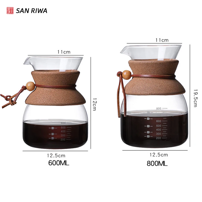 Reusable 600ml 800ml Handmade Glass Coffee Drip Maker With Wood Collar ...