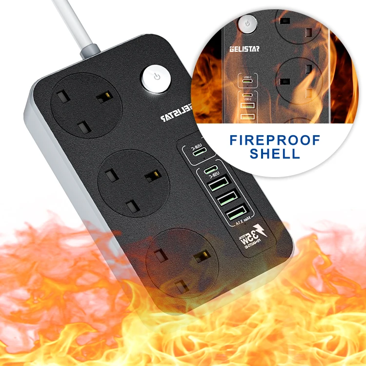 UK British Type C USB Ports - 20w PD Fast Charger Extension Socket