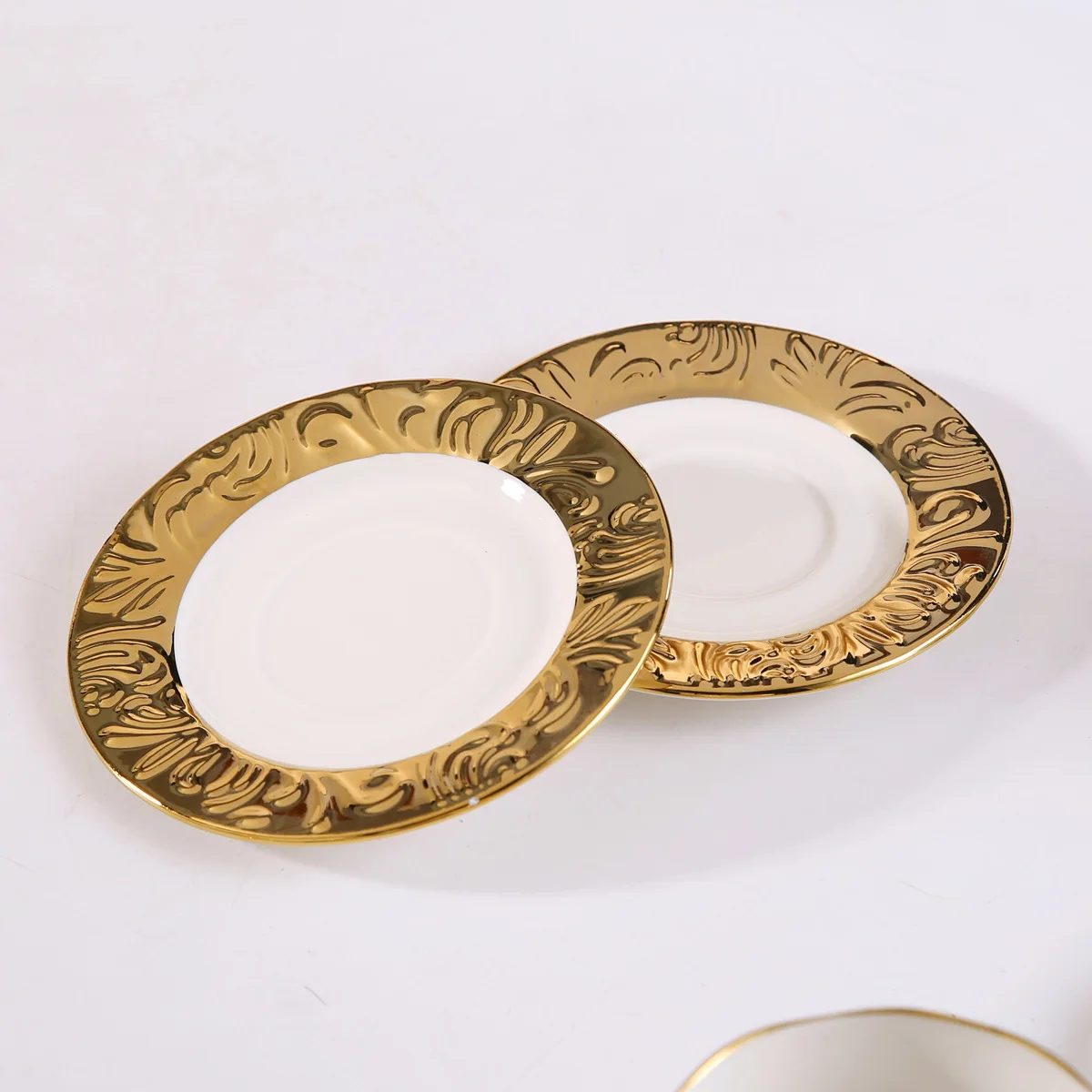 Luxury White Gold Tea Cups Set of 6 Turkish Embossed Coffee Cups Set 220ml Ceramic Tea Gift Set ...