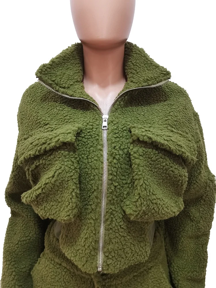 Zhezhe Fuzzy Lounge Wear Set Warm Thick Fleece Jogger Set Women Woman ...