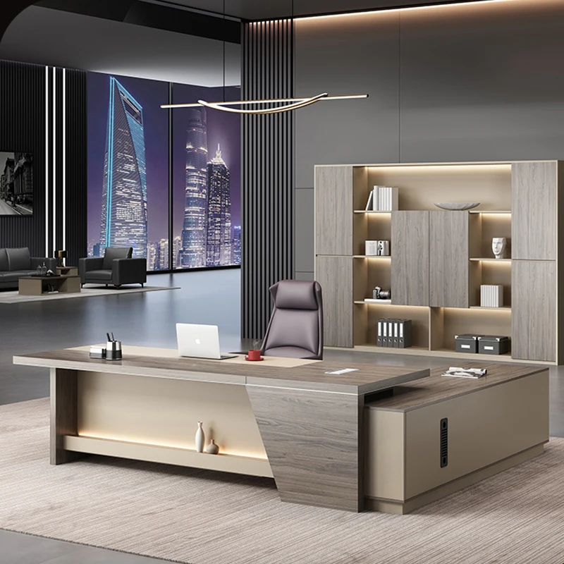 Modern Luxury L-Shaped Boss Desk Executive Office Wood Modular Computer ...